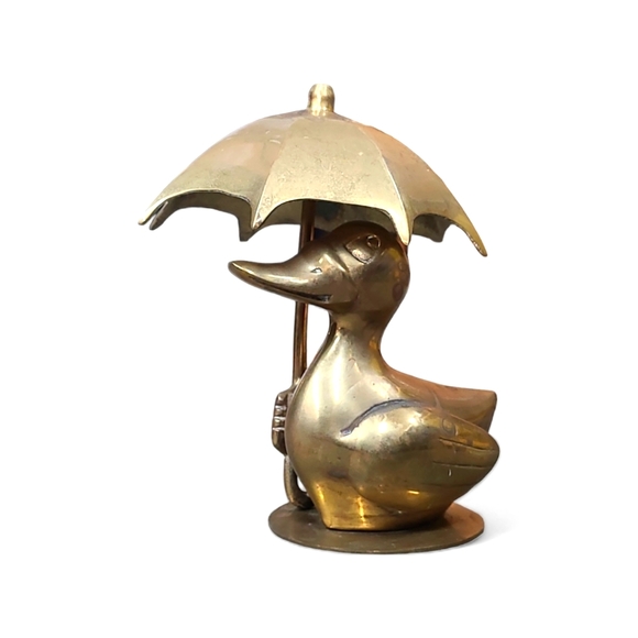 Brass | Accents | Vintage Large Solid Brass Duck With Umbrella | Poshmark